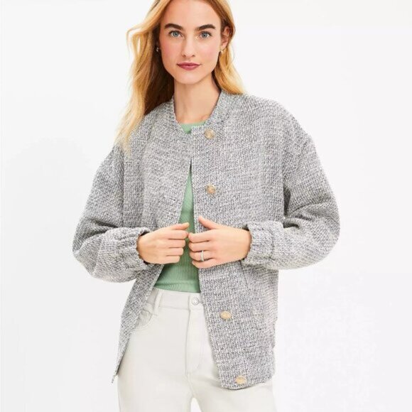 LOFT | Jackets & Coats | Loft Tweed Jacket Nwt Size Lp Oversized Bomber ...